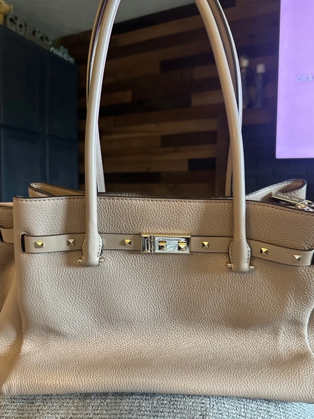 Michael Kors | Bags | Michael Kors Pebbled Leather Tote In Light Beige ...